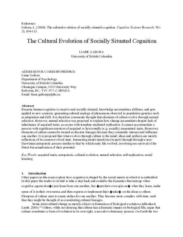 (PDF) The cultural evolution of socially situated cognition