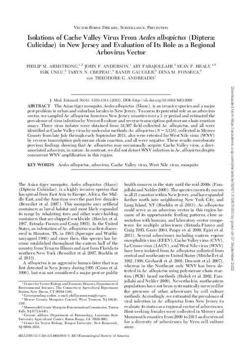 (PDF) Isolations of Cache Valley Virus From Aedes albopictus (Diptera ...