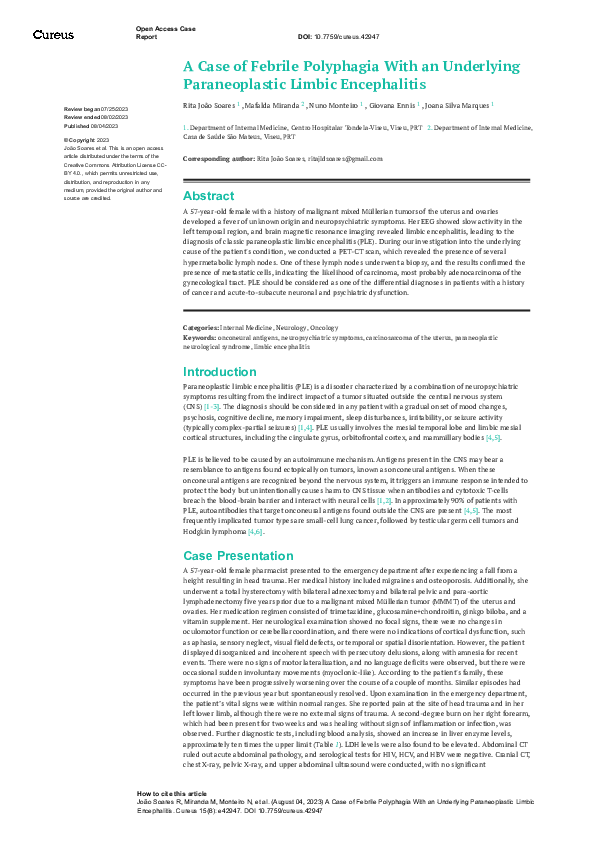 (PDF) A Case of Febrile Polyphagia With an Underlying Paraneoplastic ...
