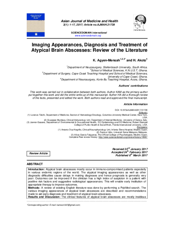 (PDF) Imaging Appearances, Diagnosis and Treatment of Atypical Brain ...