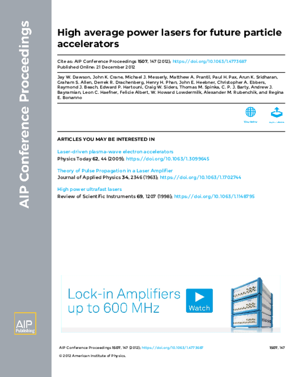 (PDF) High average power lasers for future particle accelerators