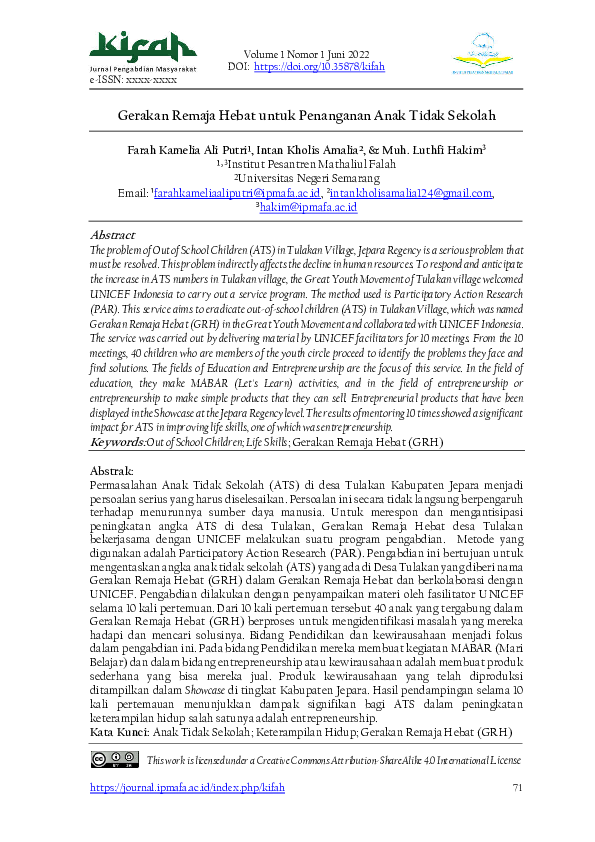 (PDF) Gerakan Remaja Hebat untuk Penanganan Anak Tidak Sekolah