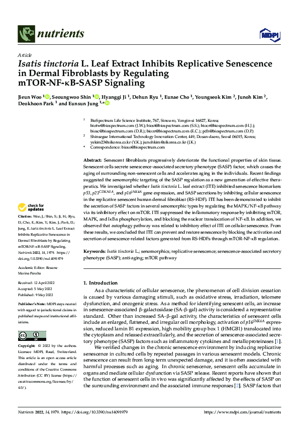 (PDF) Isatis tinctoria L. Leaf Extract Inhibits Replicative Senescence ...