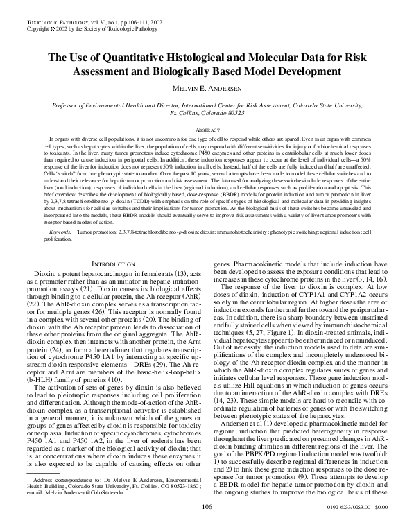 (PDF) The Use of Quantitative Histological and Molecular Data for Risk Assessment and ...