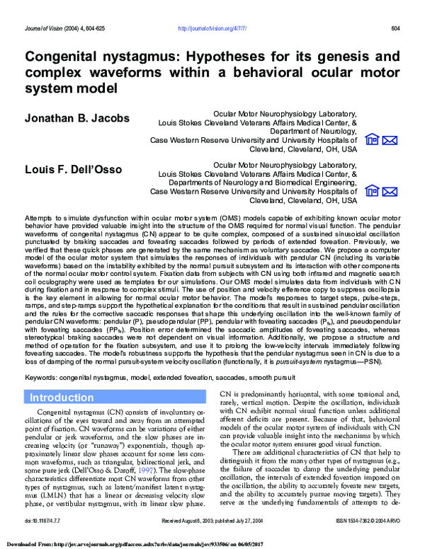 (PDF) Congenital nystagmus: Hypotheses for its genesis and complex ...