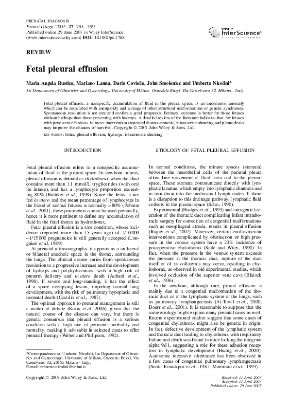 (PDF) Fetal pleural effusion