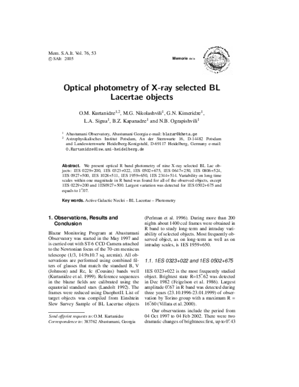 (PDF) Optical photometry of X-ray selected BL Lacertae objects