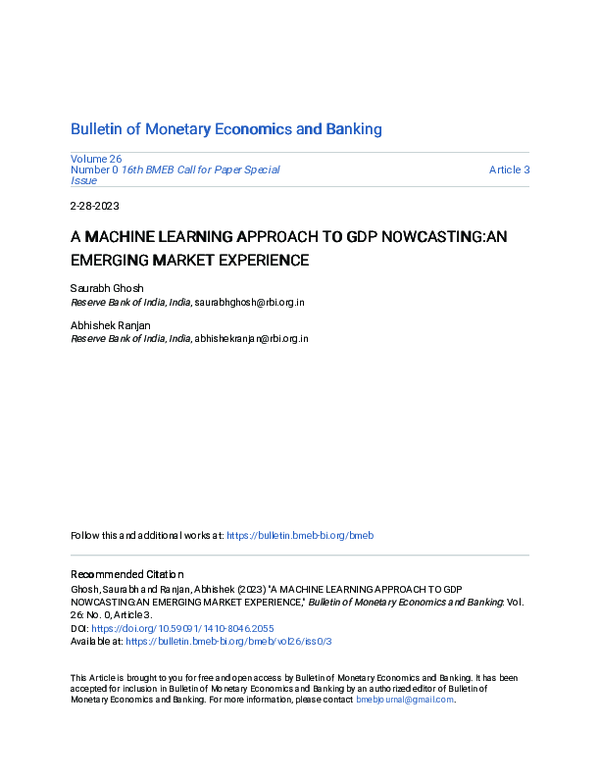 (PDF) A Machine Learning Approach to GDP Nowcasting: An Emerging Market Experience