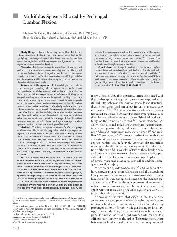 (PDF) Multifidus Spasms Elicited by Prolonged Lumbar Flexion