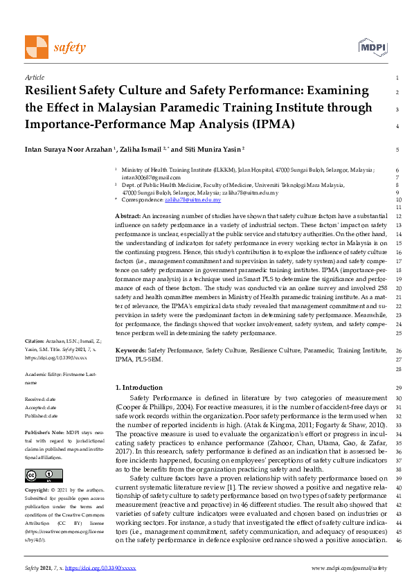 (PDF) Resilient Safety Culture and Safety Performance: Examining the ...