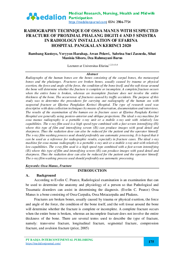 (PDF) RADIOGRAPHY TECHNIQUE OF OSSA MANUS WITH SUSPECTED FRACTURE OF ...