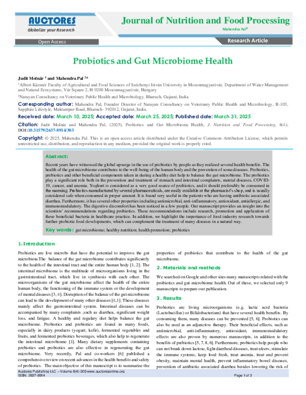 (PDF) Probiotics and Gut Microbiome Health