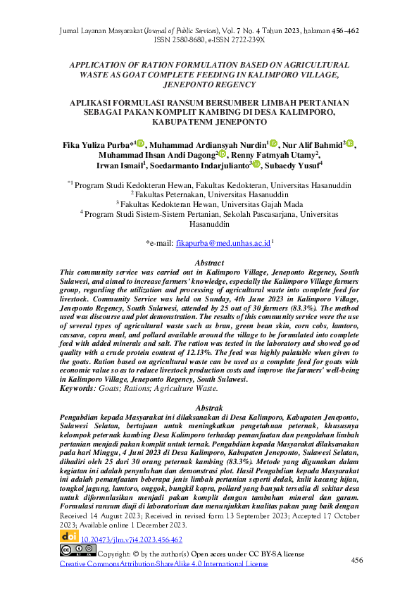 (PDF) Application of Ration Formulation Based on Agricultural Waste as ...