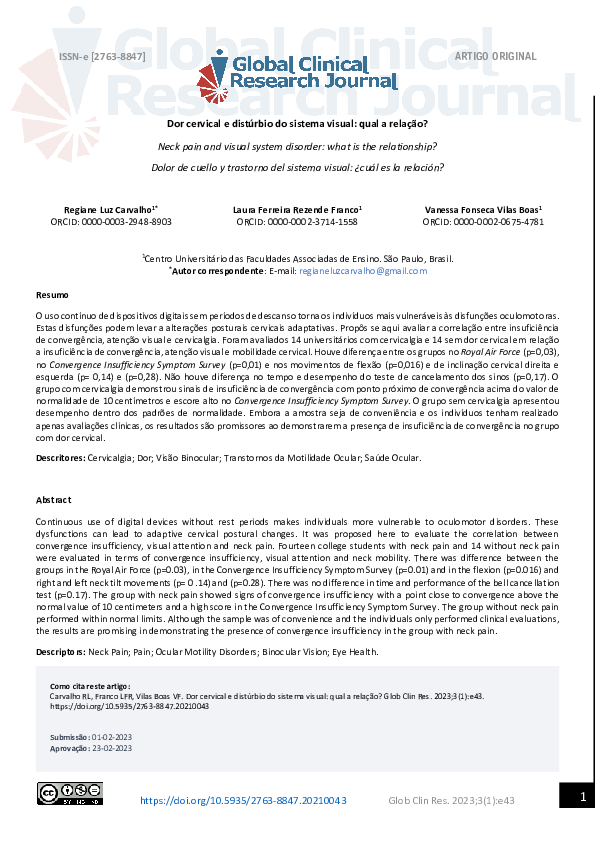 (PDF) Dor cervical e distúrbio do sistema visual: qual a relação?