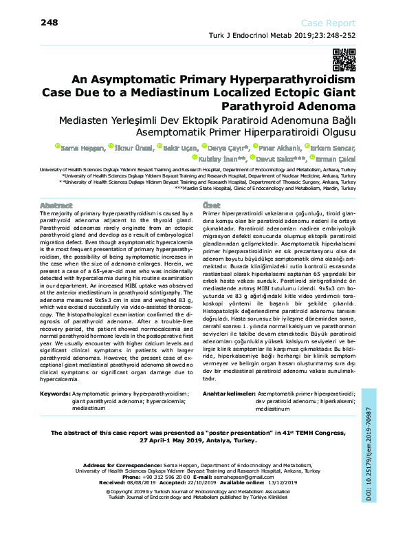 (PDF) An Asymptomatic Primary Hyperparathyroidism Case Due to a ...