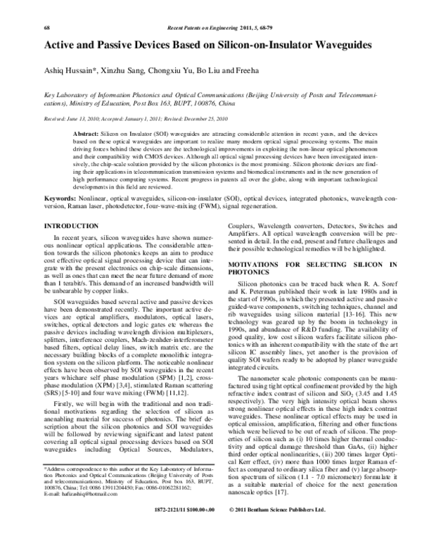(PDF) Active and Passive Devices Based on Silicon-on-Insulator Waveguides