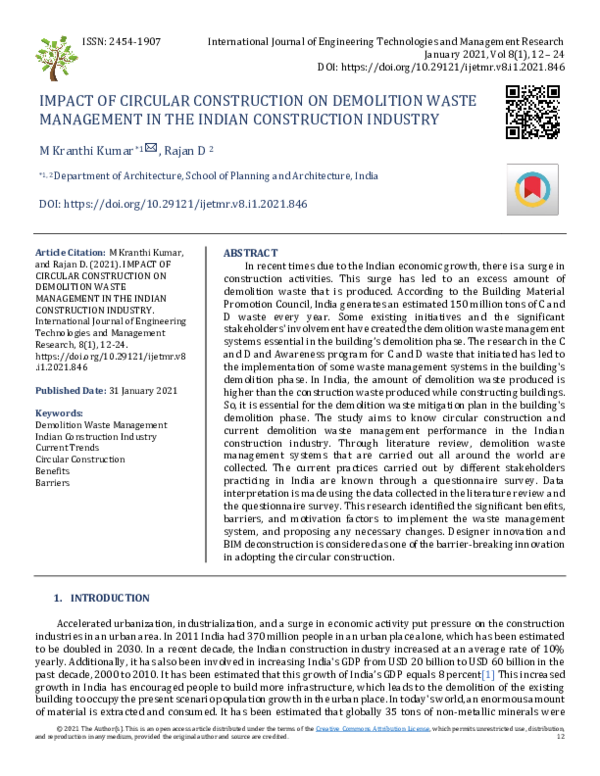 (PDF) Impact of Circular Construction on Demolition Waste Management in ...