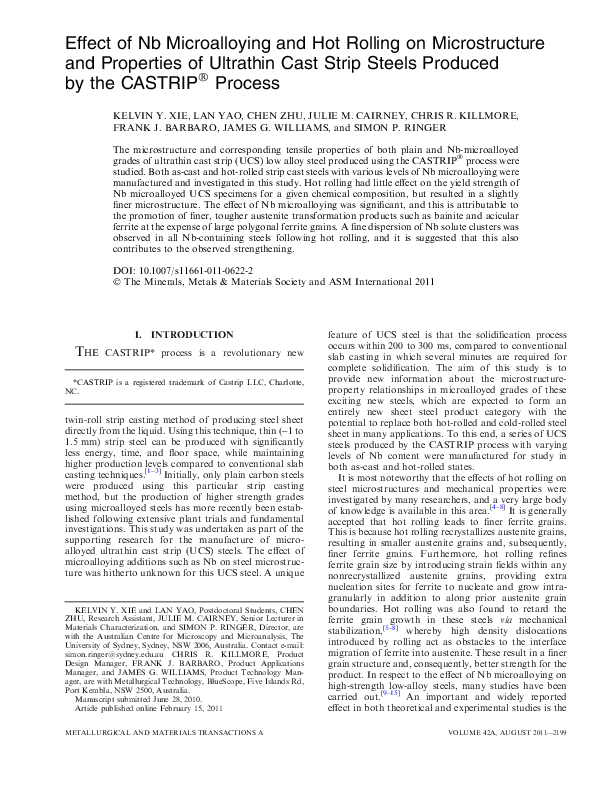 (PDF) Effect of Nb Microalloying and Hot Rolling on Microstructure and ...