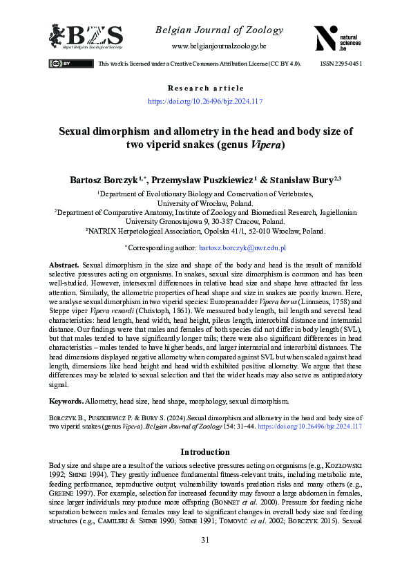 (PDF) Sexual dimorphism and allometry in the head and body size of two ...