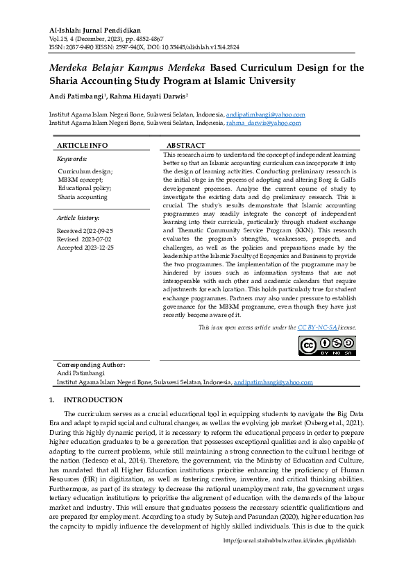 (PDF) Merdeka Belajar Kampus Merdeka Based Curriculum Design for the ...