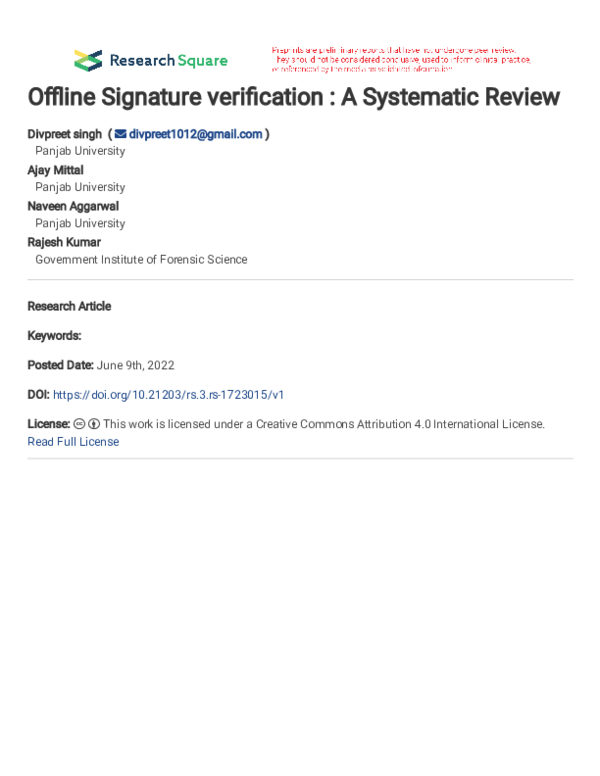 (PDF) Offline Signature verification : A Systematic Review