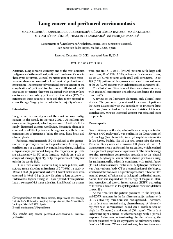 (PDF) Lung cancer and peritoneal carcinomatosis