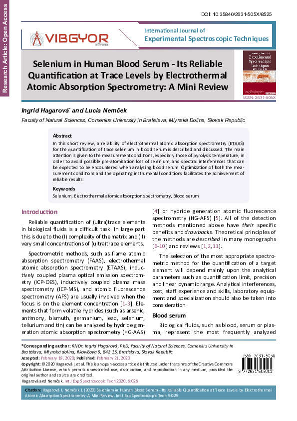(PDF) Selenium in Human Blood Serum - Its Reliable Quantification at ...