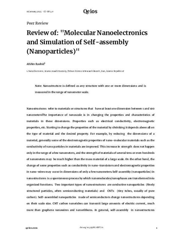 (PDF) Review of: "Molecular Nanoelectronics and Simulation of Self ...