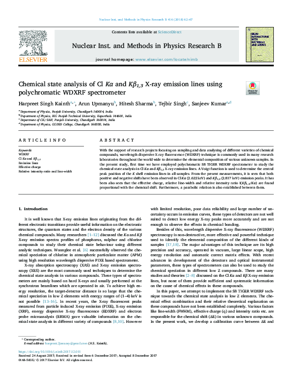 (PDF) Chemical state analysis of Cl Kα and Kβ1,3 X-ray emission lines ...
