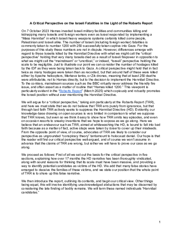 (PDF) A Critical Perspective on the Israeli Fatalities in the Light of the Roberts Report