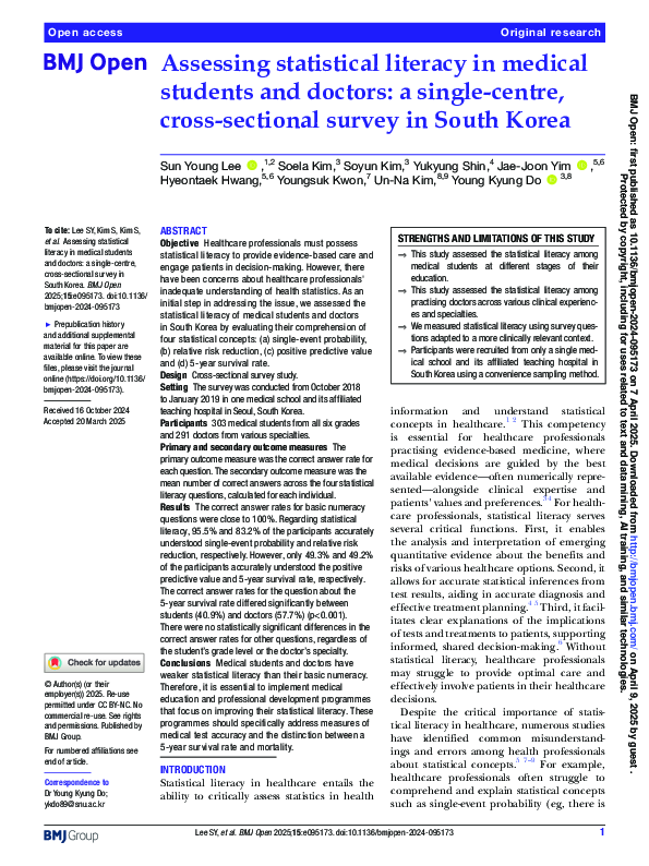 (PDF) Assessing statistical literacy in medical students and doctors: a single-centre, cross ...