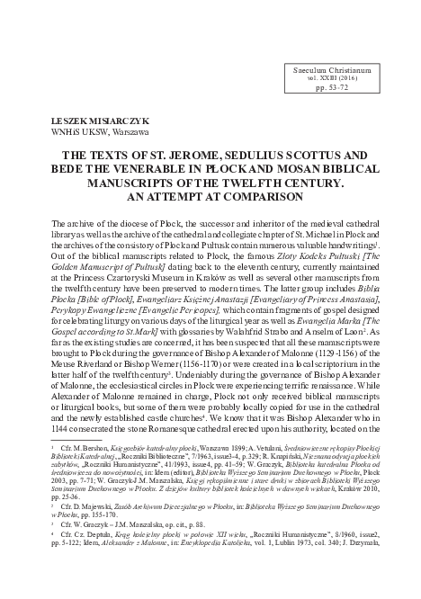 (PDF) The Texts of St. Jerome, Sedulius Scottus and Beda Venerable in ...