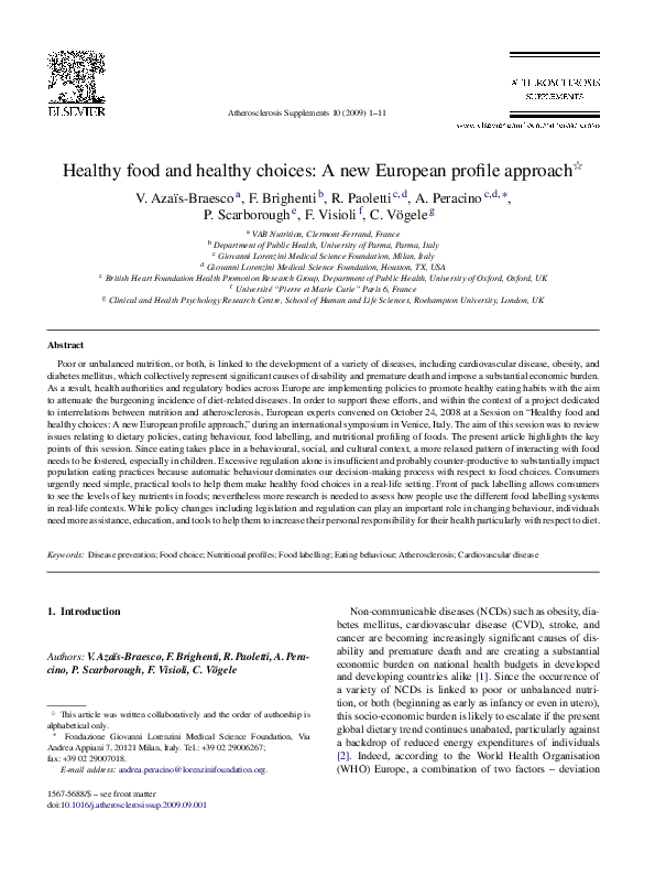 (PDF) Healthy food and healthy choices: A new European profile approach