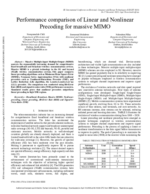 (PDF) Performance comparison of Linear and Nonlinear Precoding for massive MIMO