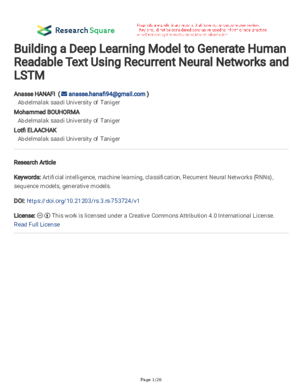 (PDF) Building a Deep Learning Model to Generate Human Readable Text ...