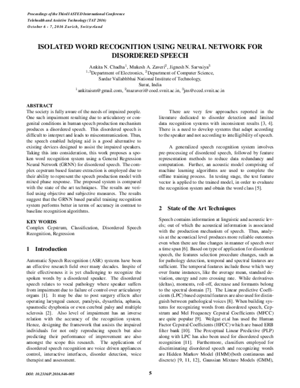 (PDF) Isolated Word Recognition using Neural Network for Disordered Speech