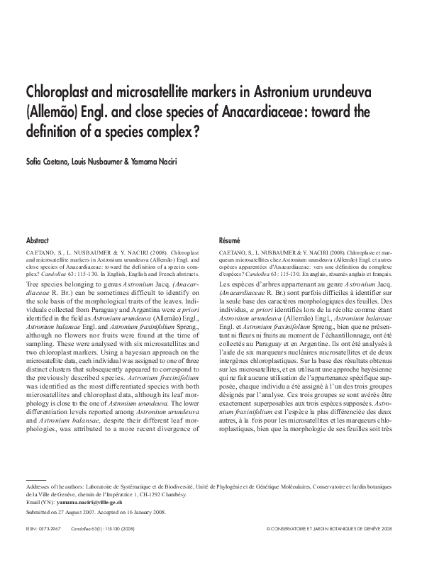 (PDF) Chloroplast and microsatellite markers in Astronium urundeuva ...