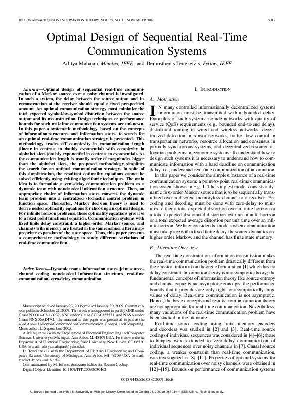 (PDF) Optimal Design of Sequential Real-Time Communication Systems