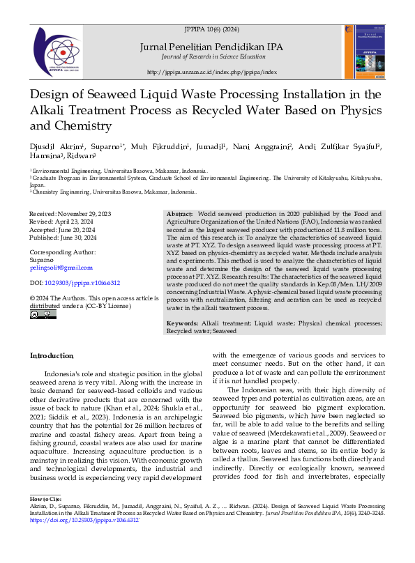 (PDF) Design of Seaweed Liquid Waste Processing Installation in the ...