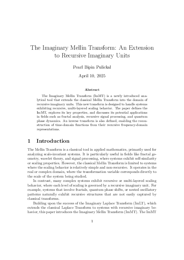 (PDF) The Imaginary Mellin Transform: An Extension to Recursive ...
