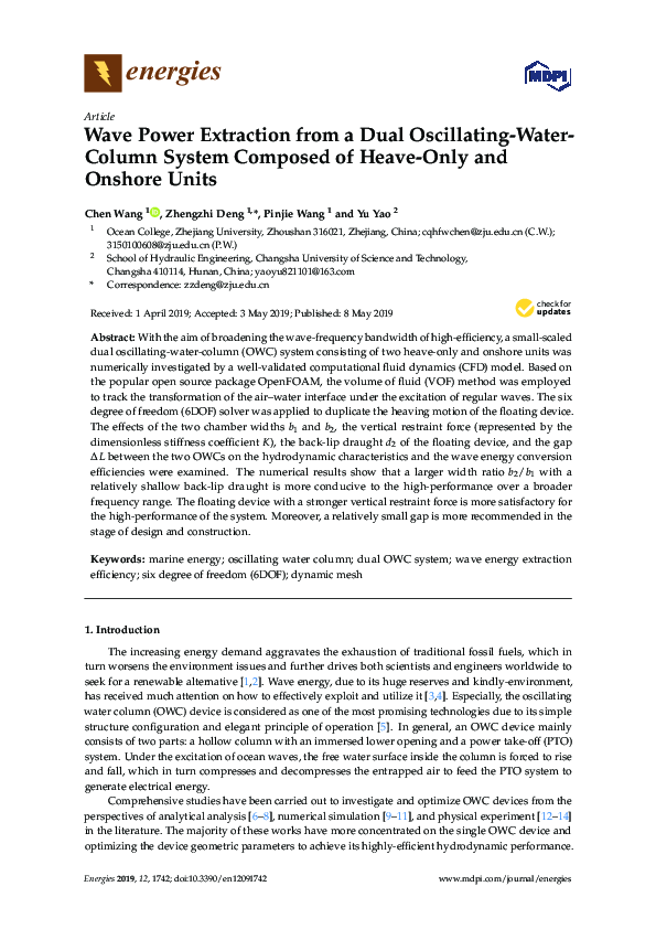 (PDF) Wave Power Extraction from a Dual Oscillating-Water- Column System Composed of Heave-Only ...