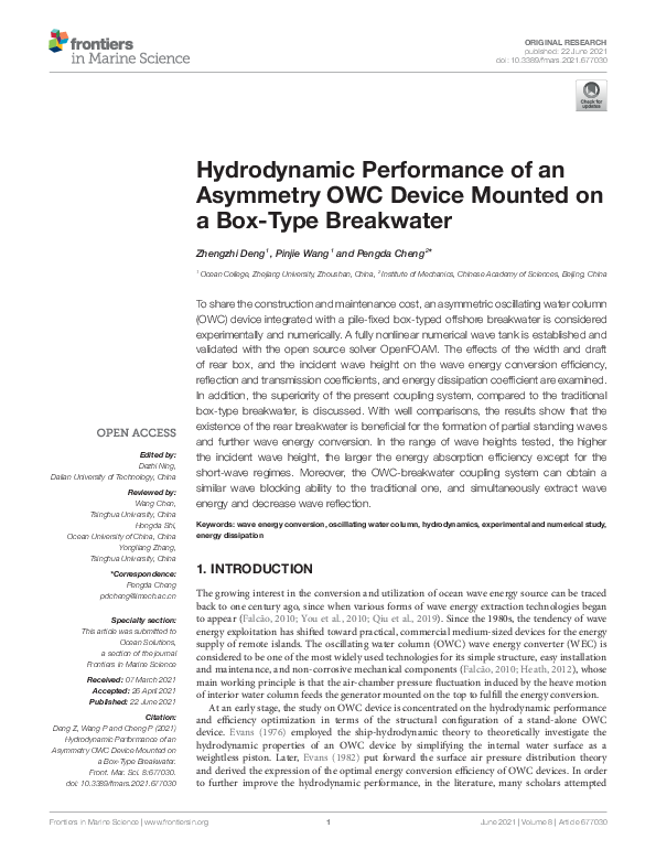 (PDF) Hydrodynamic Performance of an Asymmetry OWC Device Mounted on a Box-Type Breakwater