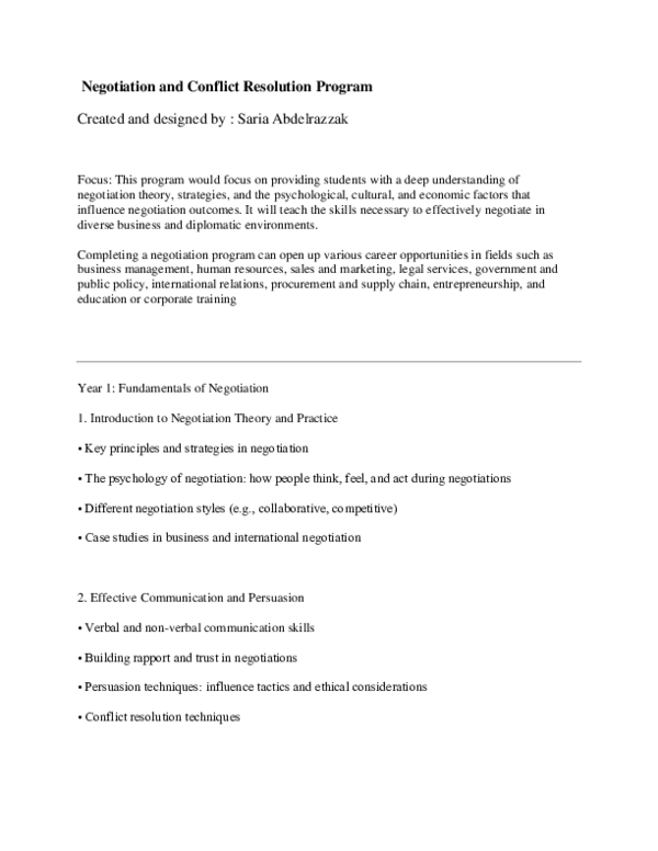 (PDF) Negotiation and Conflict Resolution Program Created and designed by : Saria Abdelrazzak