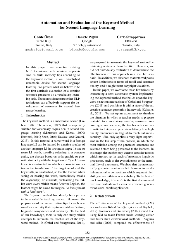 (PDF) Automation and Evaluation of the Keyword Method for Second ...