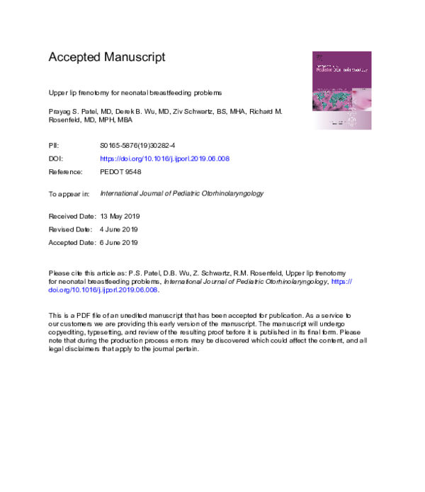 Pdf Upper Lip Frenotomy For Neonatal Breastfeeding Problems