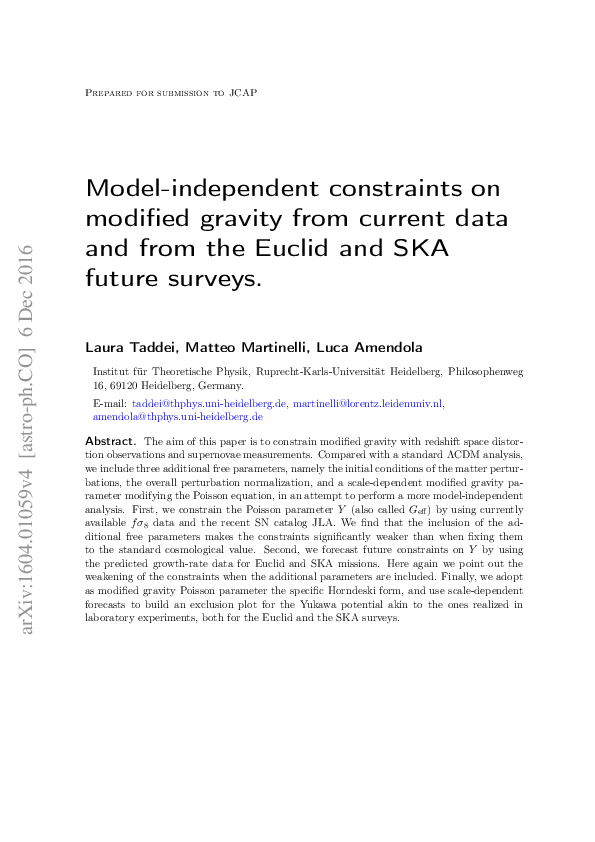 (PDF) Model-independent constraints on modified gravity from current data and from the Euclid ...