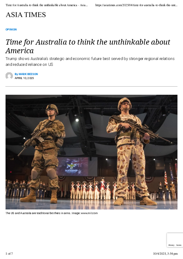 (PDF) Time for Australia to think the unthinkable about America