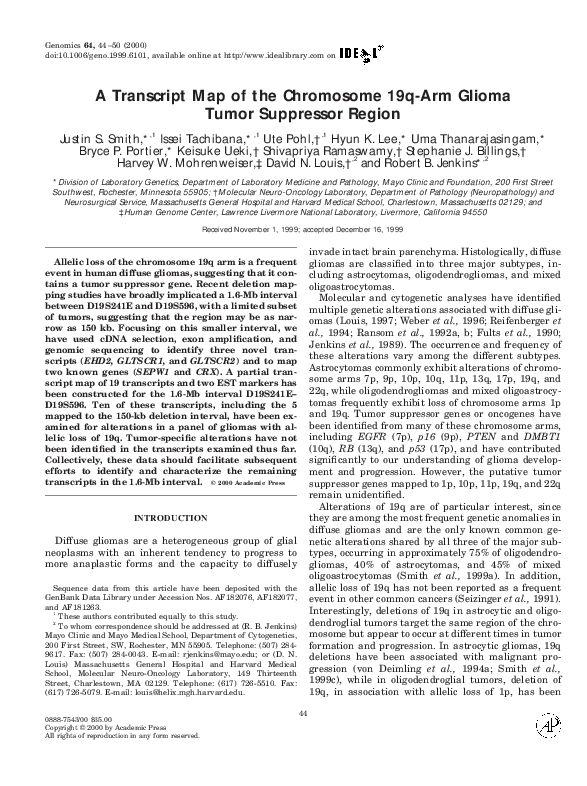 (PDF) A Transcript Map of the Chromosome 19q-Arm Glioma Tumor ...