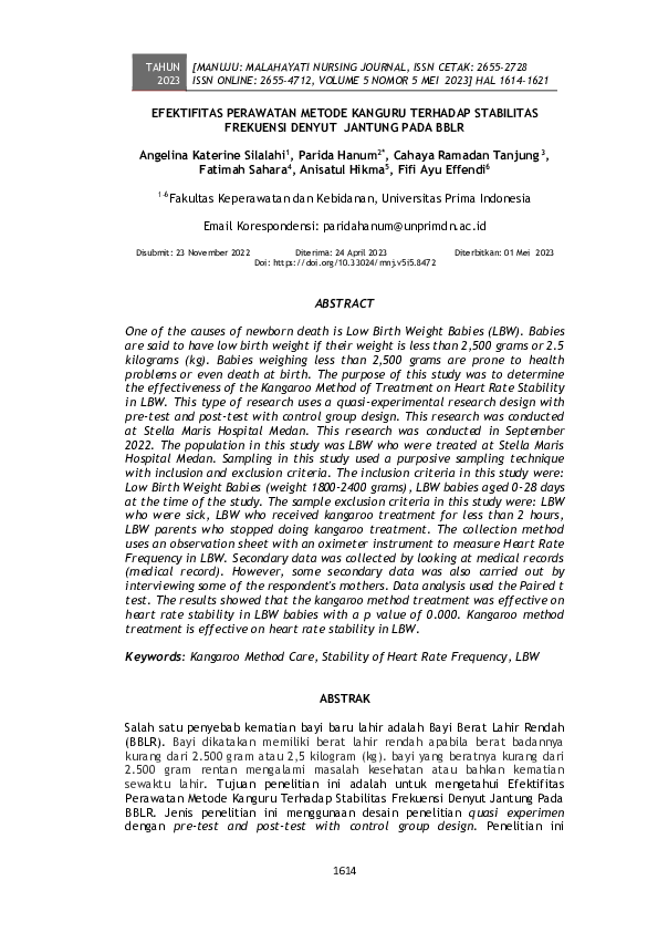 (PDF) Efektifitas Perawatan Metode Kanguru terhadap Stabilitas ...