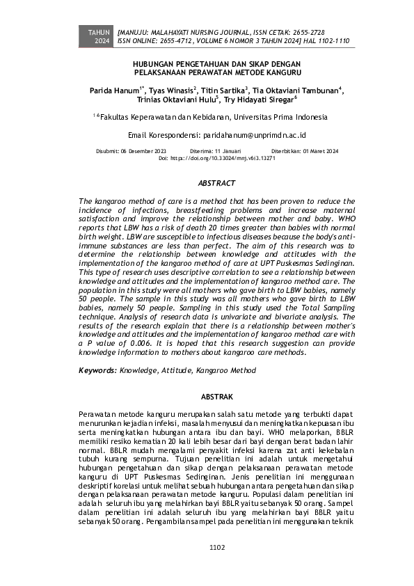 (PDF) Hubungan Pengetahuan dan Sikap Dengan Pelaksanaan Perawatan ...